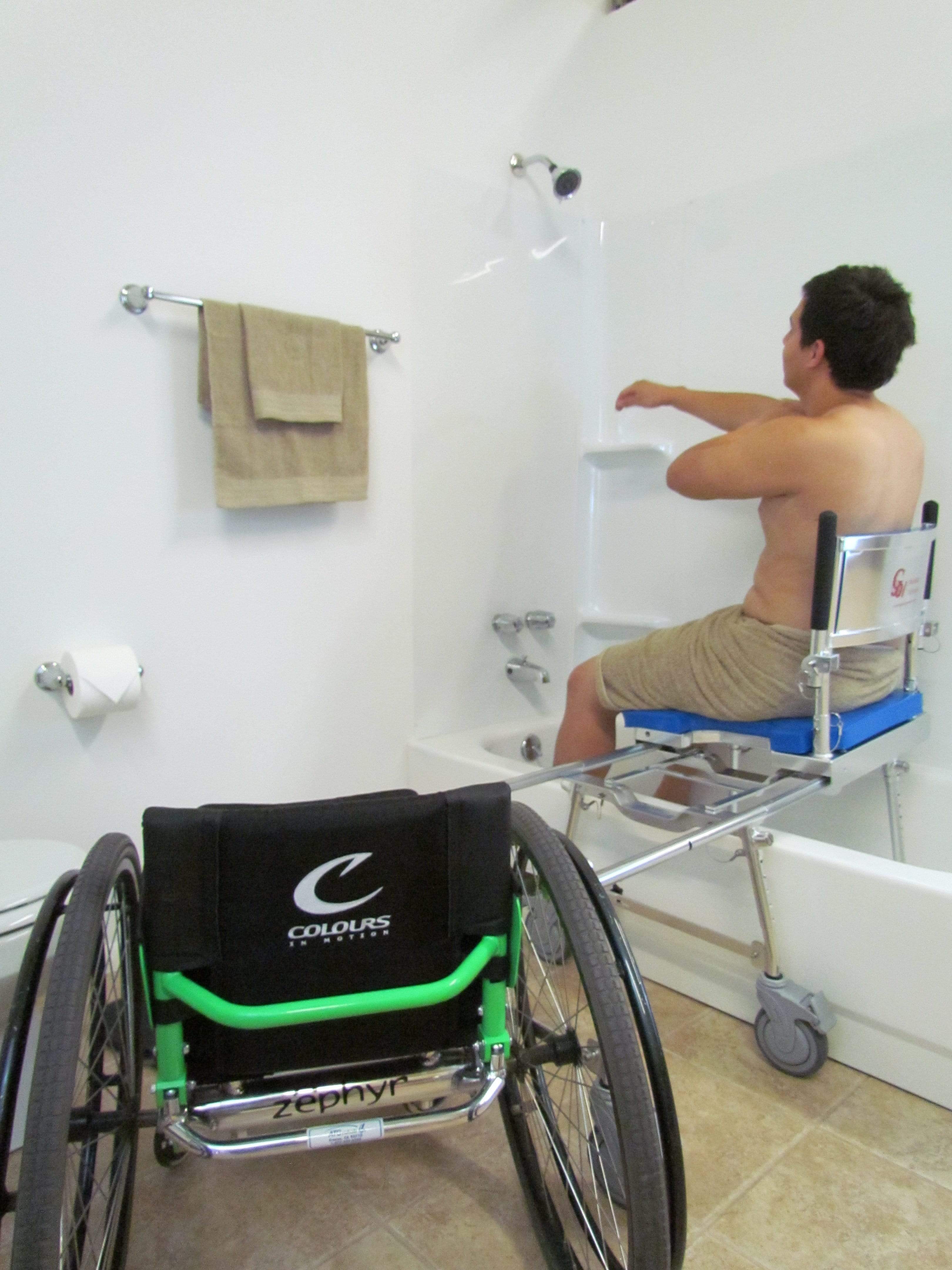 Portable Folding Commode Shower Tub Chair | Tub Slider - Go Mobility ...